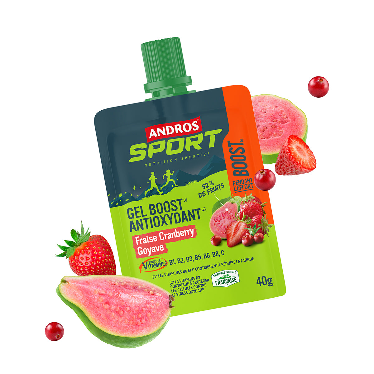 Gel Boost Antioxydant Fraise Cranberry Goyave 40g – Andros Sport